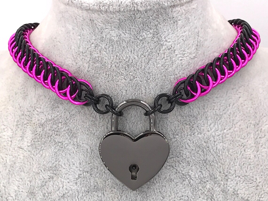 Fuchsia Hot Pink & Black Locking Day Collar Choker or | Etsy