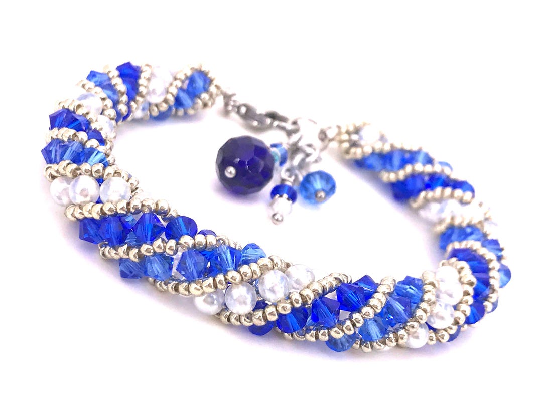 Swarovski Majestic Blue Crystal Spiral Charm Bracelet, White Pearls ...