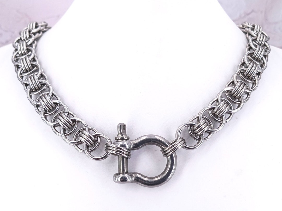 Strong and Stylish 304L Stainless Steel Shackle Choker Necklace, Wide ...