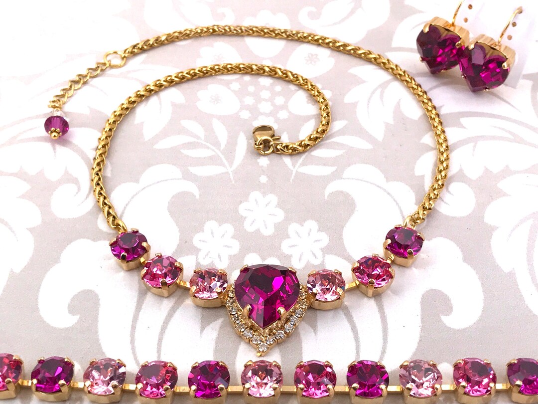 Genuine Austrian 15mm Fuchsia Crystal Heart Halo Necklace, Surrounded ...