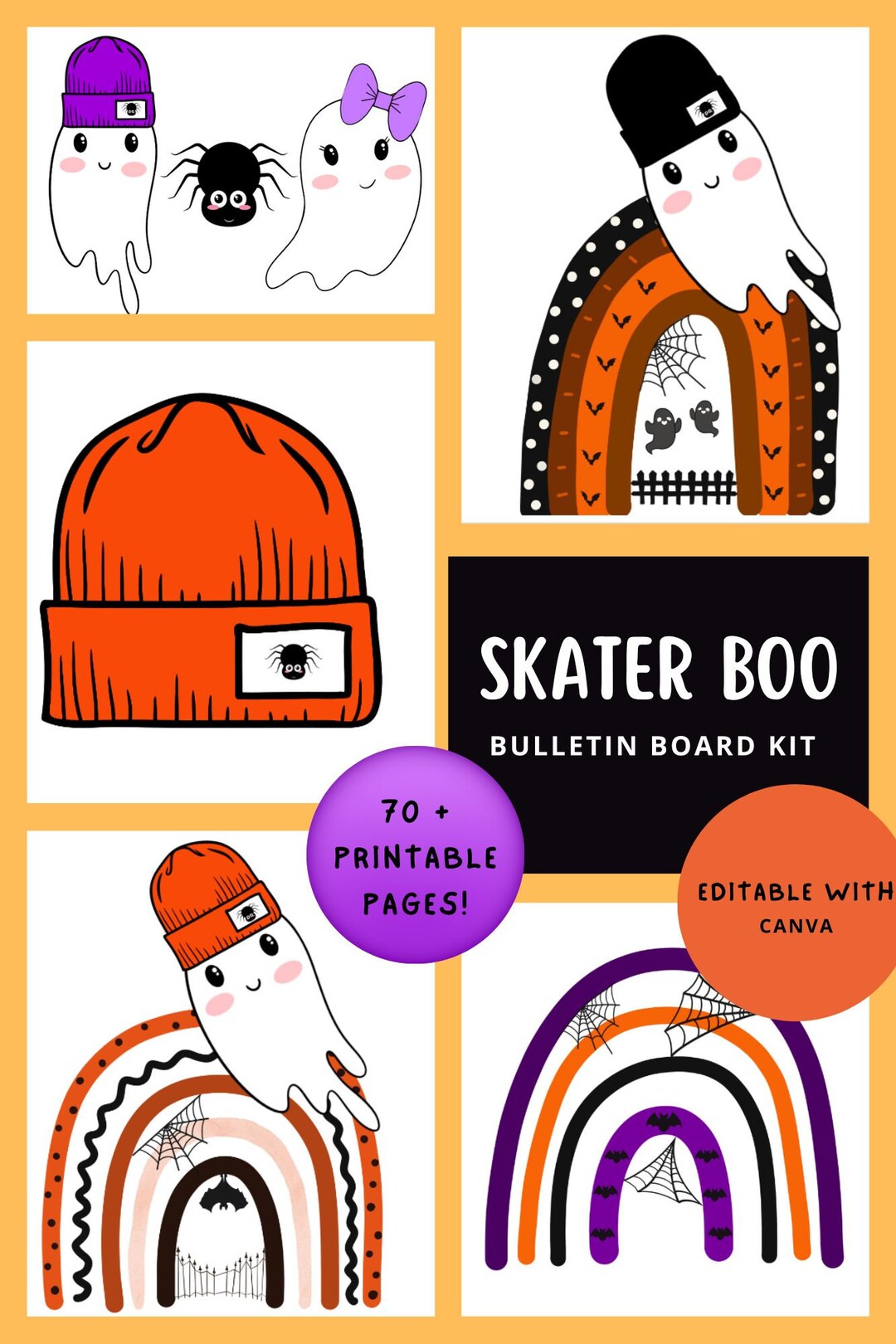 Skater Boo Halloween Bulletin Board Kit 70 Pages 5x7 PDF - Etsy