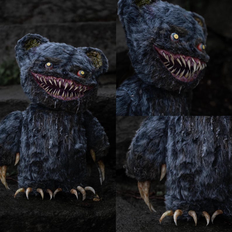 Bloodthirsty Grey Monster Teddy Bear Krampus Inspired Claws Horror ...