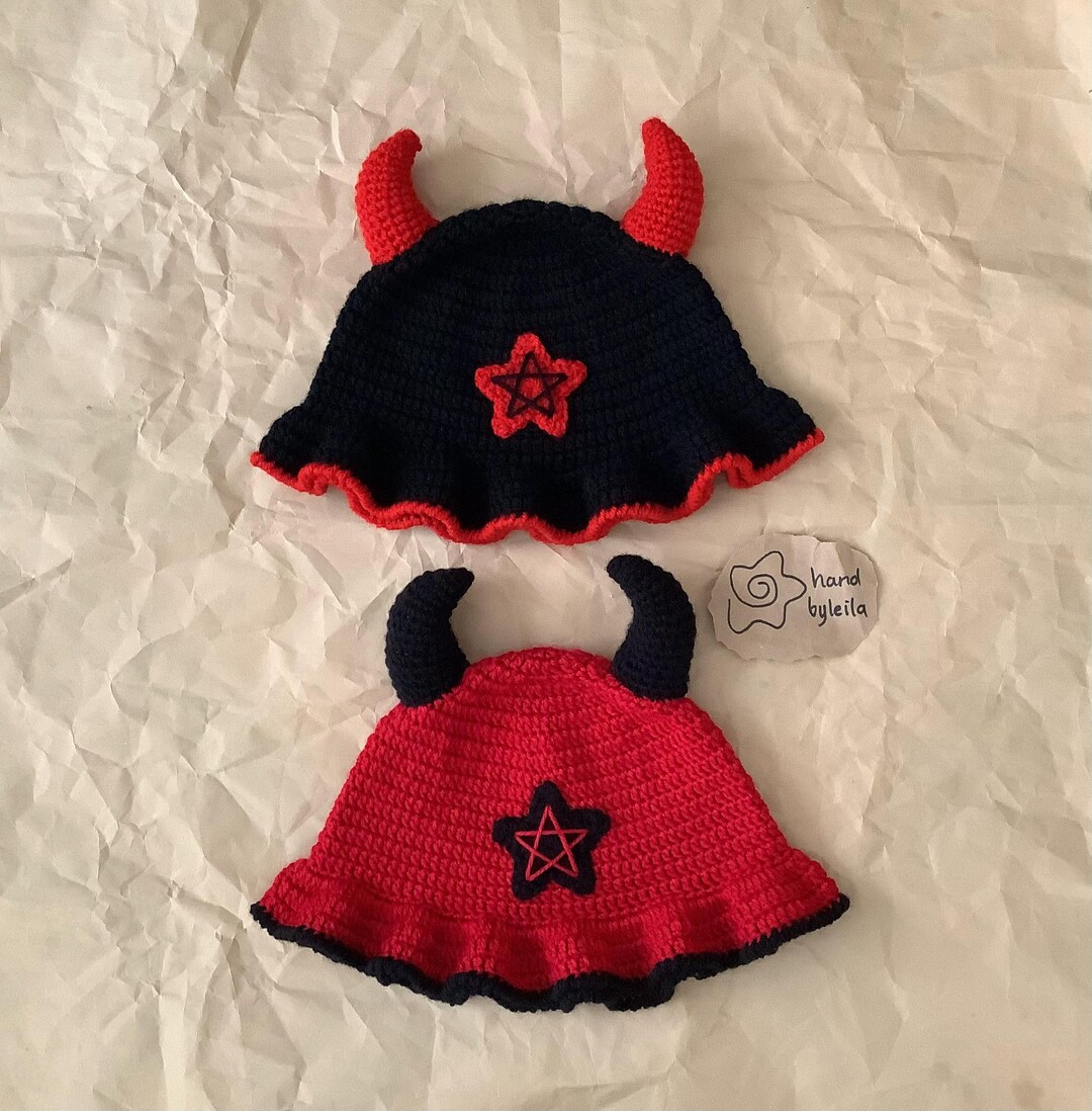 Devil Horn Buchet Hat, Crochet Horn Beanie, Red Devil Hat, Handmade ...
