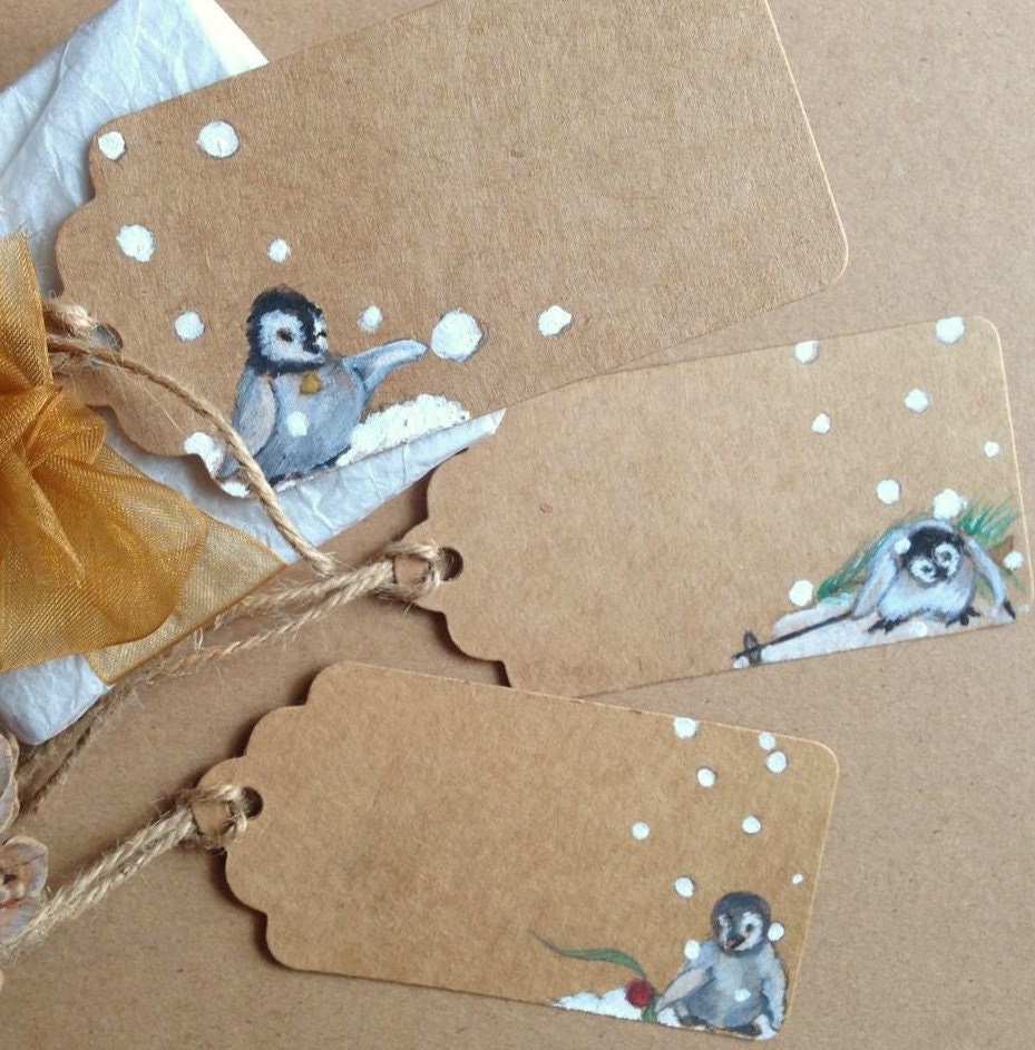 Cool Chick Penguin Gift Tags Hand Painted Penguins Having Some Winter ...