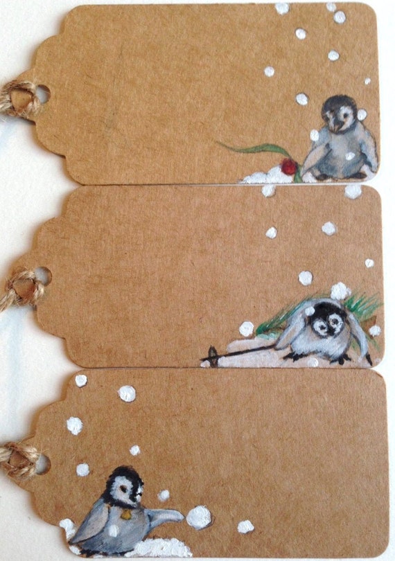 Cool Chick Penguin Gift Tags Hand Painted Penguins Having - Etsy
