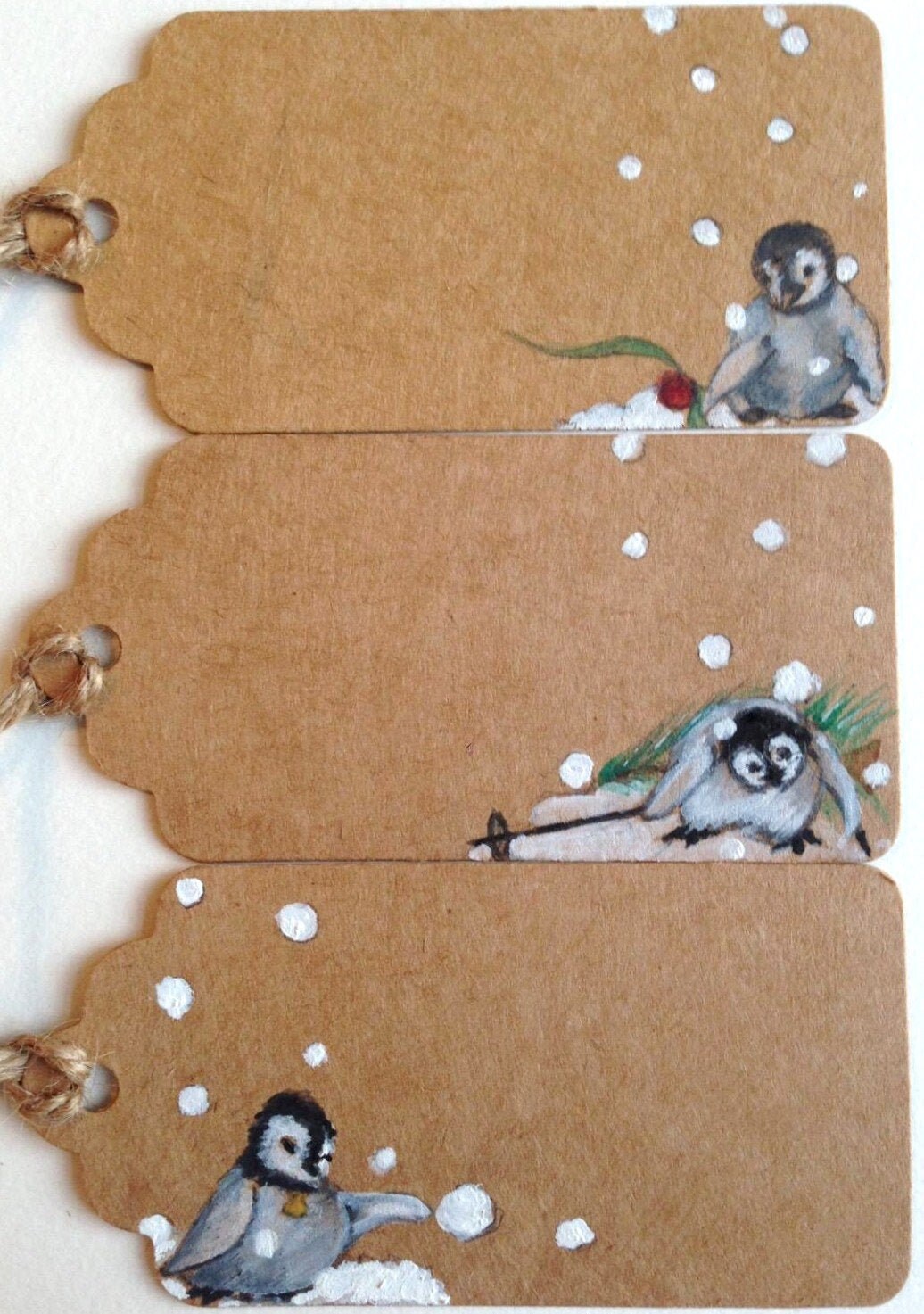 Cool Chick Penguin Gift Tags Hand Painted Penguins Having Some Winter ...
