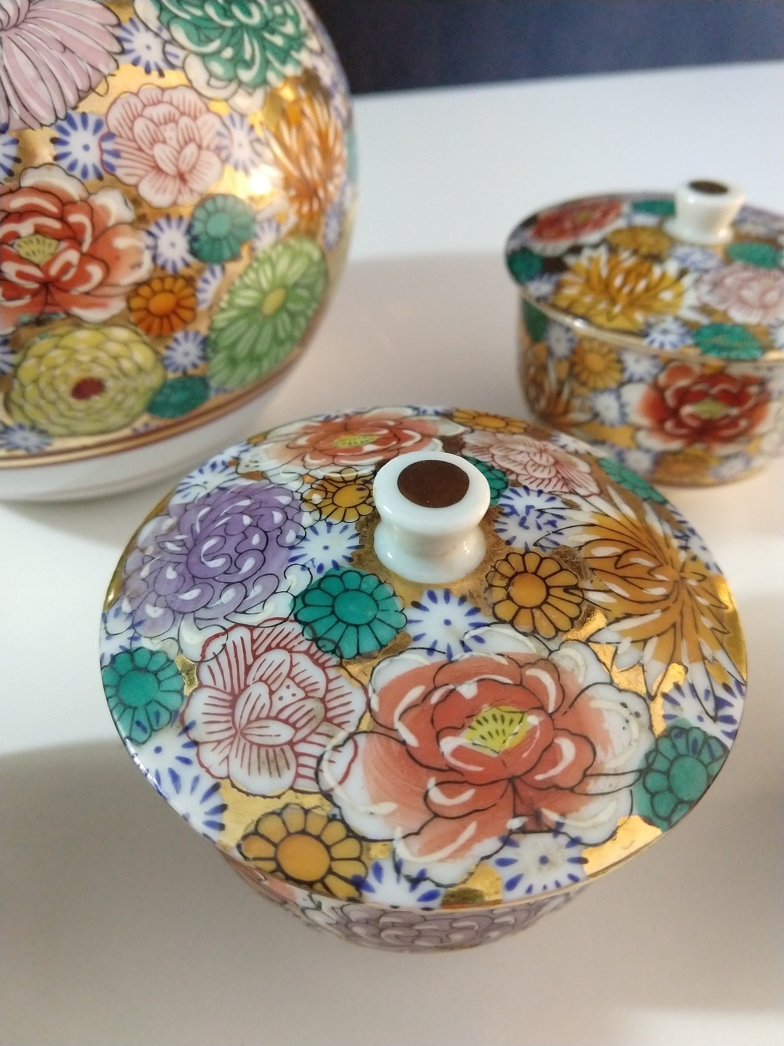 Vintage Antique Japanese Tea Set Tea Pot Six Cups With Lids - Etsy