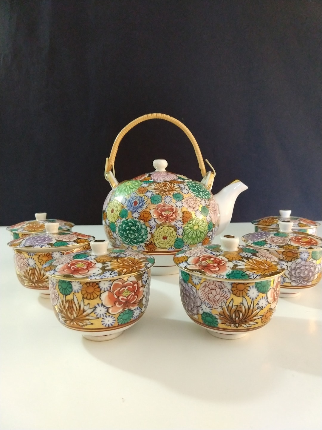 Vintage Antique Japanese Tea Set Tea Pot Six Cups With Lids 1950s ...