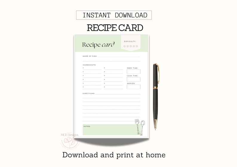 Editable Recipe Card Book Printable Template, Blank Recipe Page ...