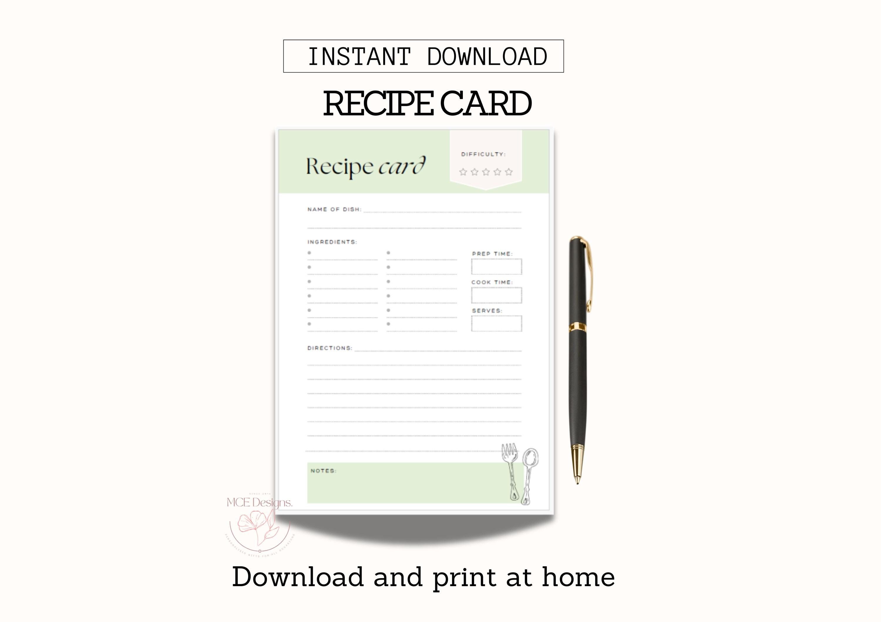 Editable Recipe Card Book Printable Template, Blank Recipe Page ...