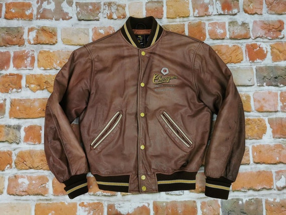 Chevignon Vintage Leather Jacket Flyers Brown Varsity… - Gem