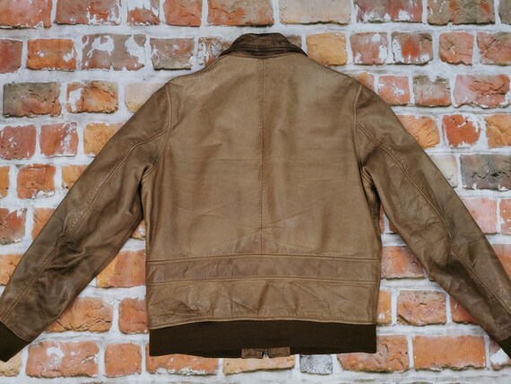 Chevignon Vintage Leather Jacket Cursive Script Beige… - Gem