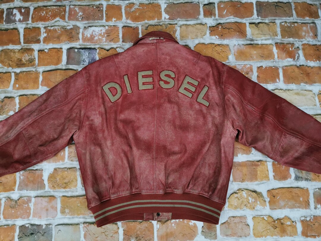 Diesel Vintage Leather Jacket Round Bow Red Varsity Cowboys Casual - Etsy
