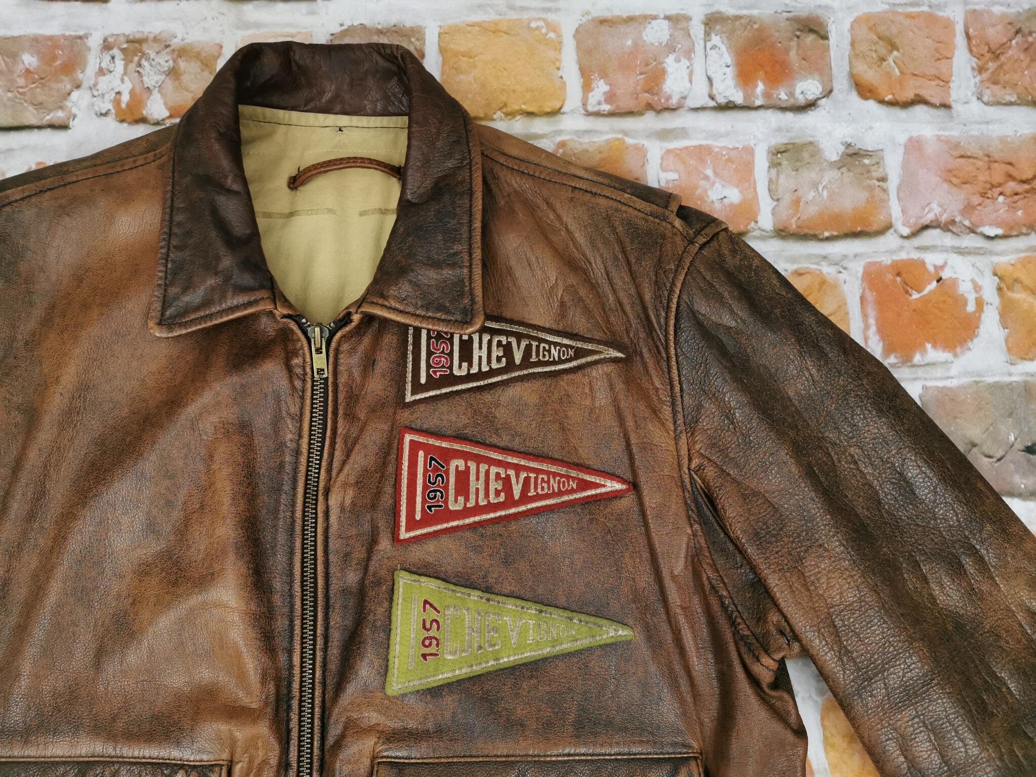 Chevignon Vintage Leather Jacket Pilots Aviator 1957 THORNES Chevignon Vintage Leather Jacket Pilots Aviator 1957 THORNES