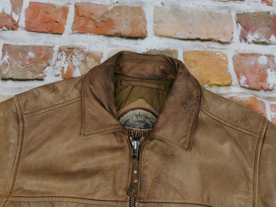 Chevignon Vintage Leather Jacket Cursive Script Beige… - Gem