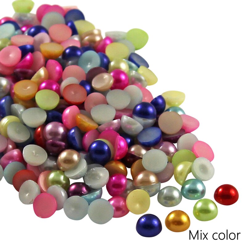 Multi Color 4mm Half Pearl Round Bead Flat Back Jewelry Beads With a ...