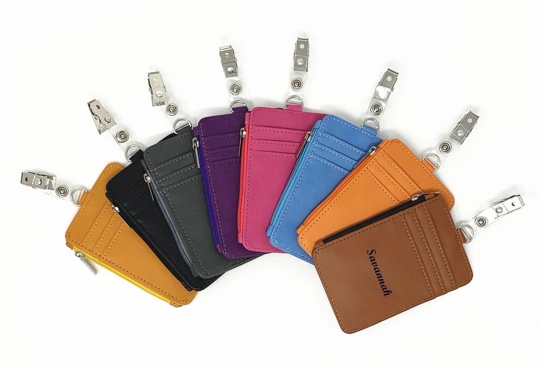 Zipper Leather Vertical ID Badge Holder 4 Card Slots With Free ...