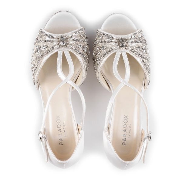 Ivory Satin High Heel Peep Toe Sandals Wedding Bridal Shoes UK 3 5 7 - Etsy