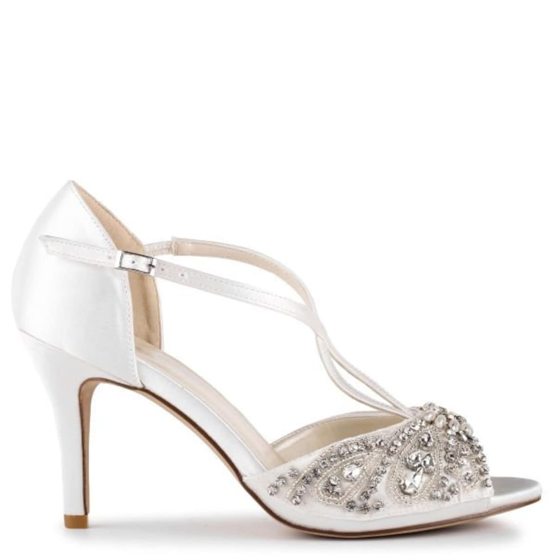 Ivory Satin High Heel Peep Toe Sandals Wedding Bridal Shoes UK 3 5 7 - Etsy