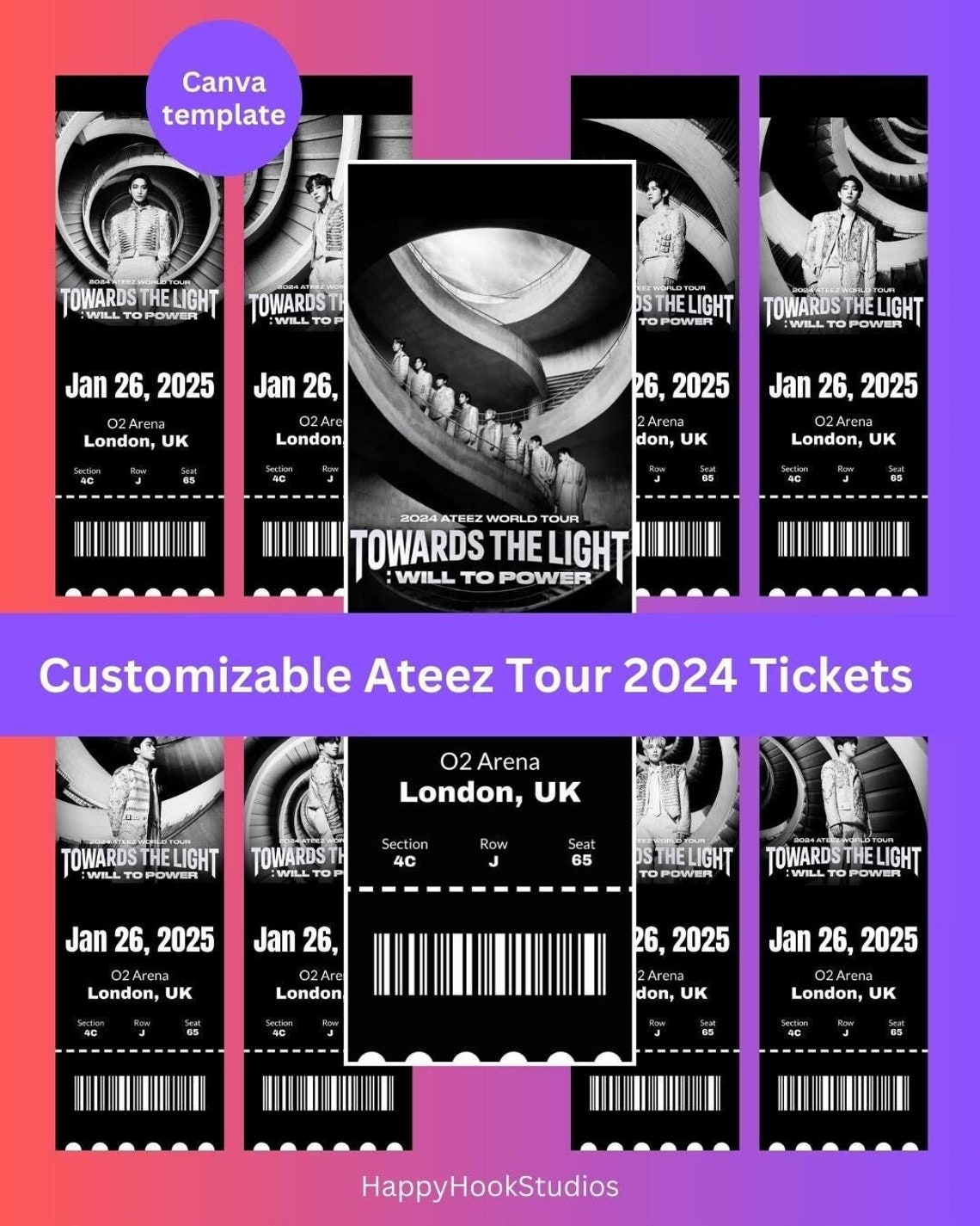 KPOP Ateez Tour 2024 Customizable Tickets DIGITAL ITEM Canva Template ...
