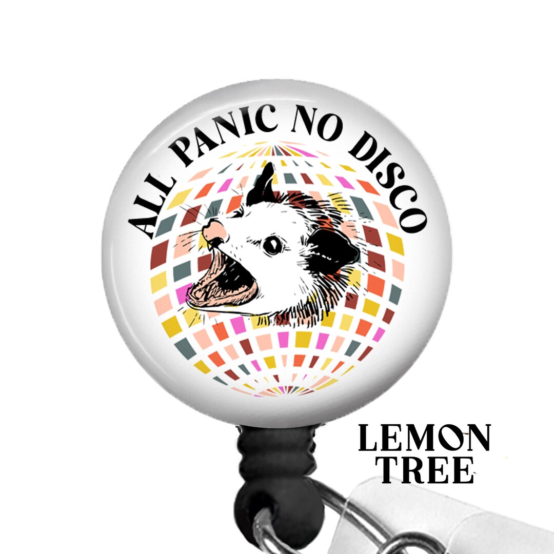 Funny Opossum All Panic No Disco Badge Reel Retractable Badge Holder, Nurse Badge Reel, ID Pull ...