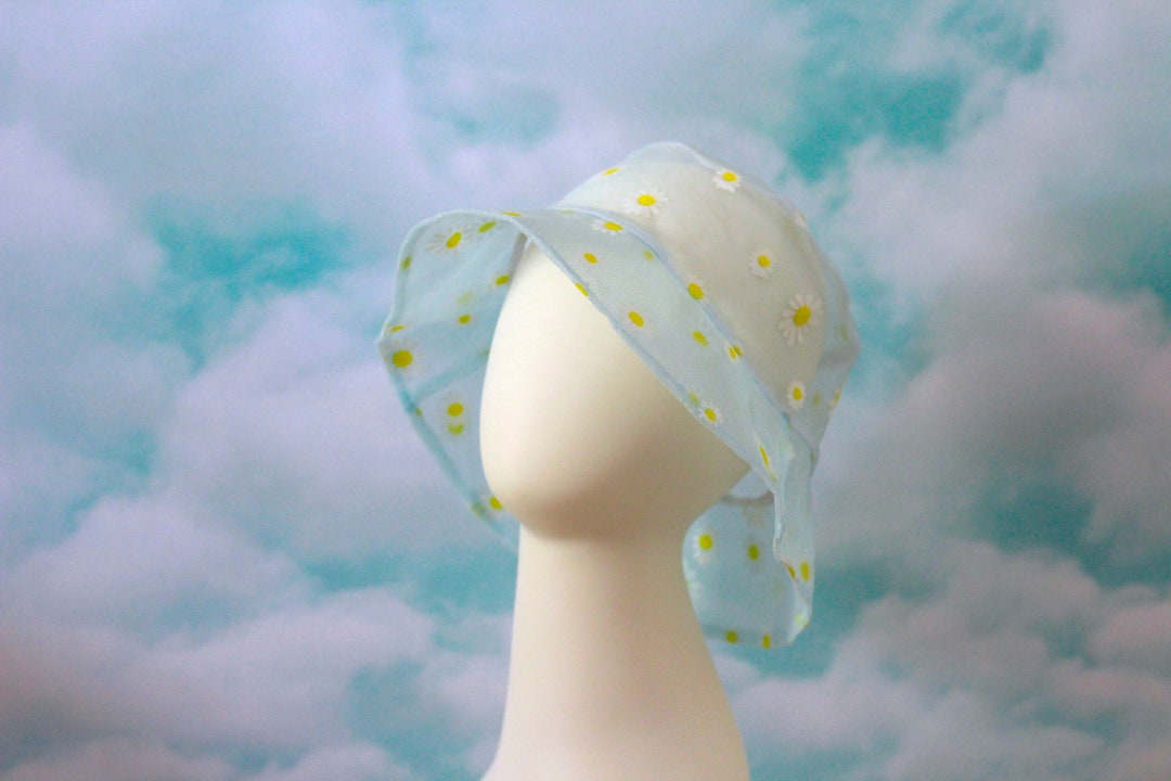 Sky Blue Bucket Hats Sheer Daisy Bucket Hats, Organza Bucket Hat, Women ...