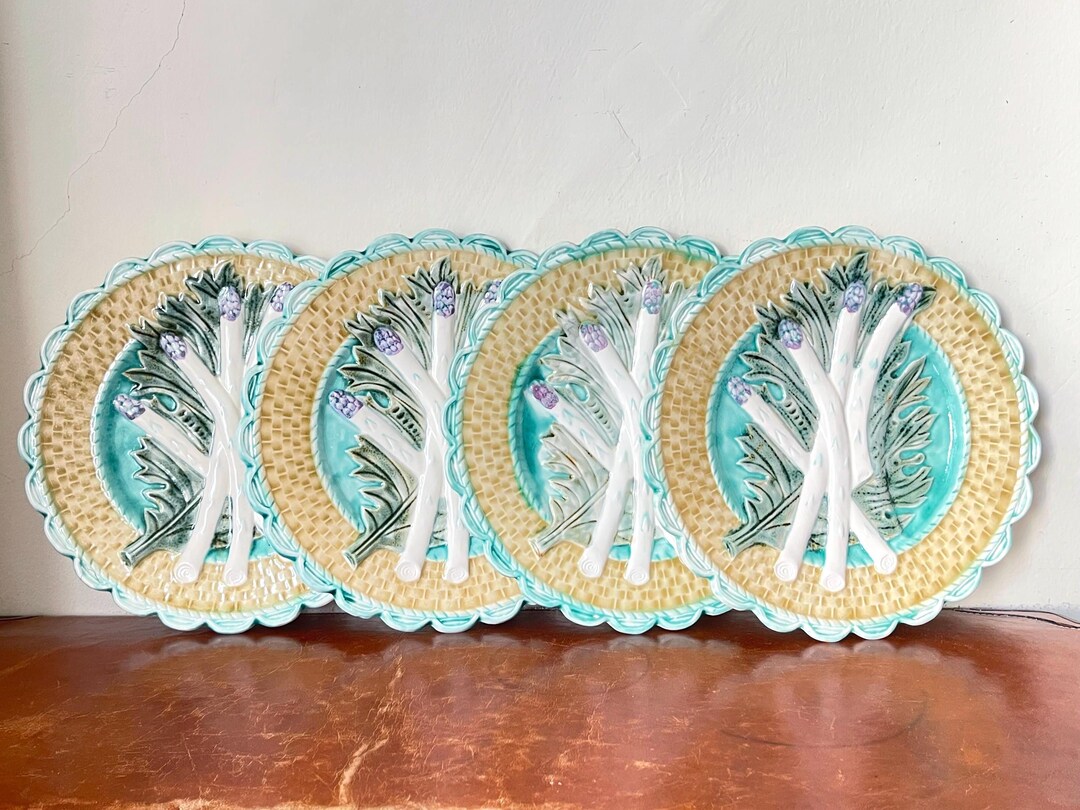Antique French Barbatine Majolica Pottery Asparagus Plates Set of 4 ...