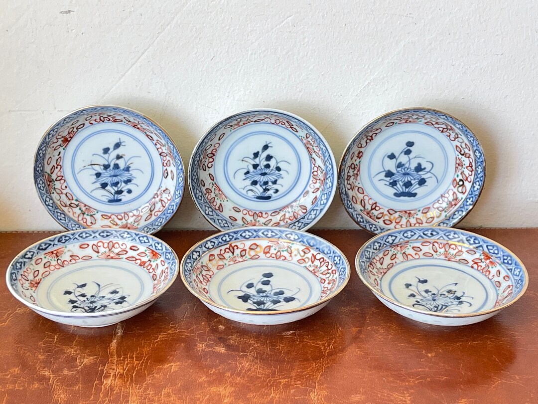 Chinese Republic Period Rice Grain Pattern Sauce Dishes Set of 6 Blue ...
