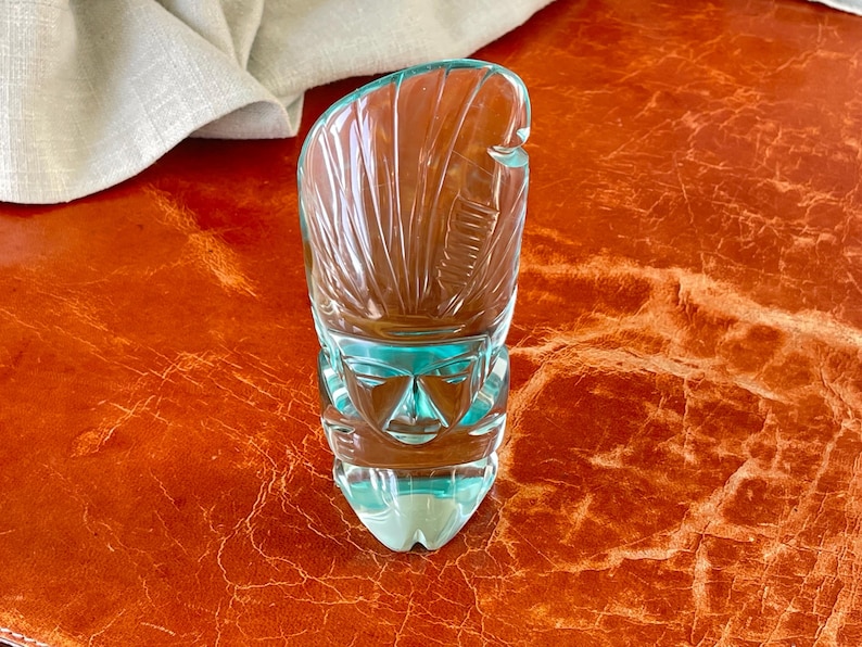 Vintage Carved Glass Inca Warrior Statue Heavy Blue Glass Inca Figure ...