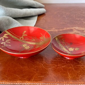 Japanese Antique Lacquer Sake Sakazuki Set of 2 Red Lacquer Sake Bowls ...