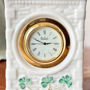 Belleek Ireland Tower Clock Parian Porcelain Hand Painted Shamrock ...