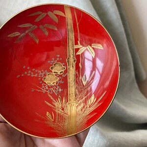 Japanese Antique Lacquer Sake Sakazuki Set of 2 Red Lacquer Sake Bowls ...
