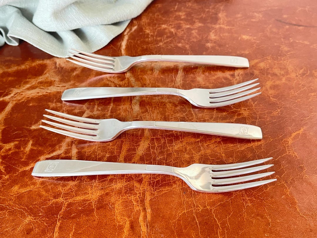 Vintage ONEIDA HOTEL PLATE Silverplate Forks Set of 4 Eagle Flag Logo ...