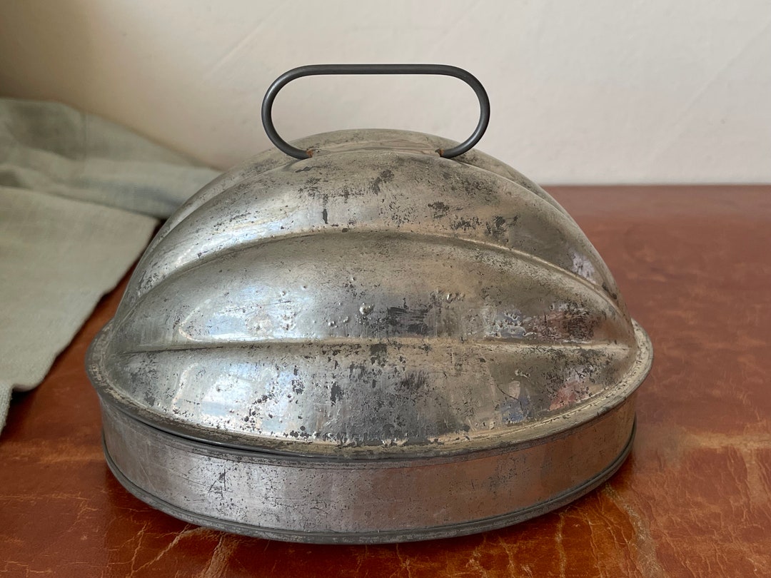 Antique Tin Steam Pudding Mold With Double Handle Lid and Base Tin ...