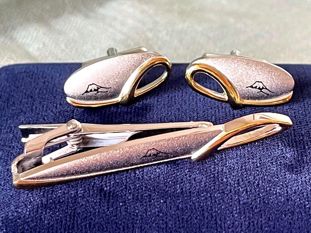 Vintage Mount Fuji Cufflinks and Tie Pin Set 1970s Japanese Cufflink ...