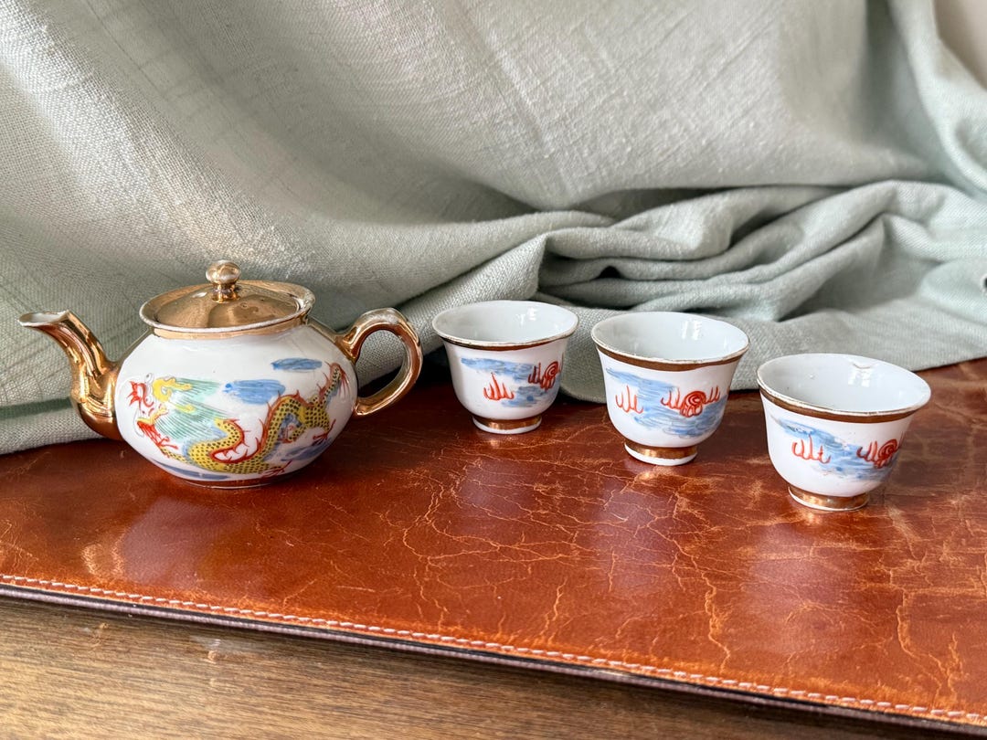 Antique Chinese Dragon Tea Set Hand Painted Porcelain 22 Karat Gold ...