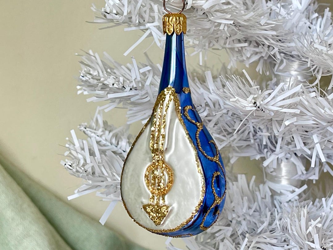 Vintage Mandolin Lute Christmas Ornament Blown Glass Hand Painted ...