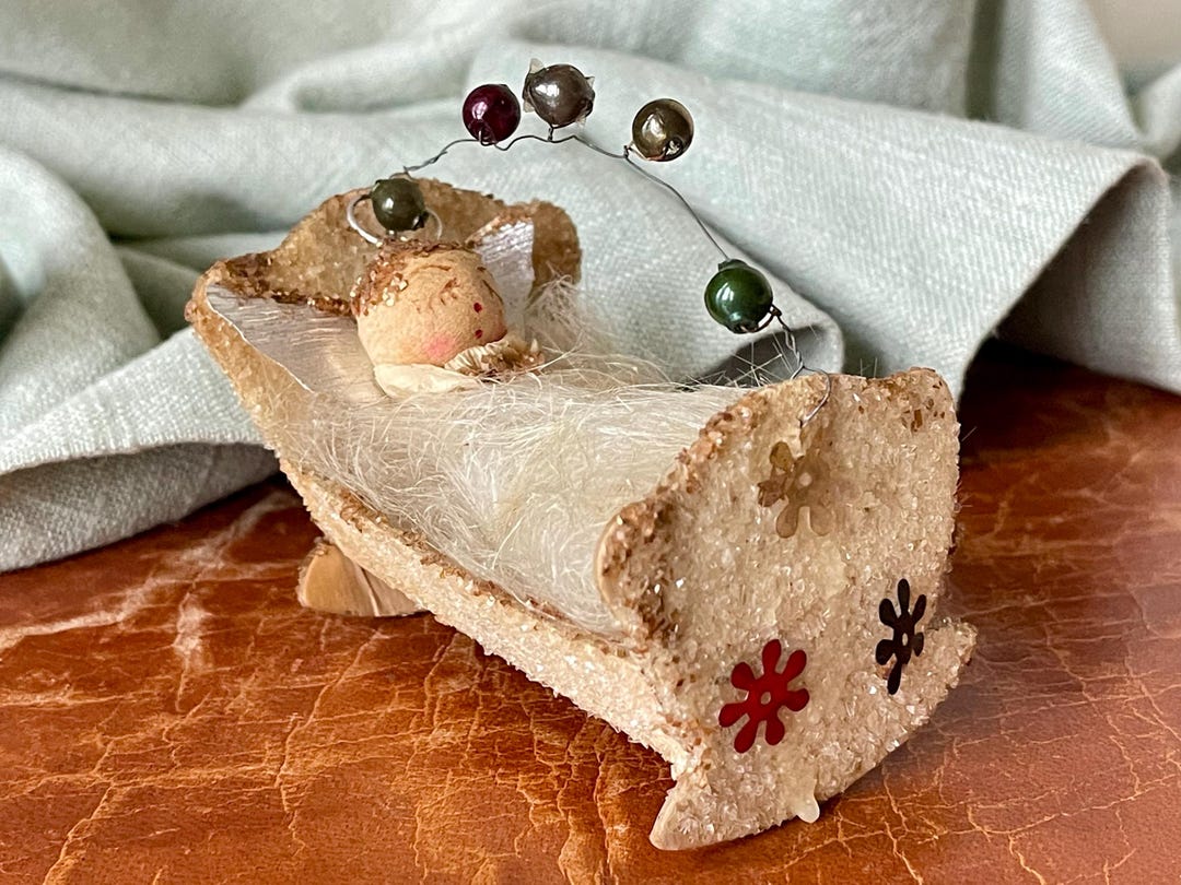 Vintage Putz Baby Angel in Cradle Ornament Rare Angel Hair Mercury ...