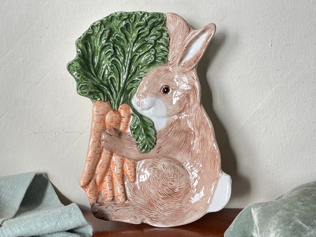 Vintage Fitz and Floyd Rabbit Platter Hand Painted Bunny With Carrots ...