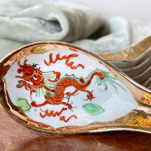 Vintage Chinese Red Dragon Spoons Set of 6 Hand Painted Porcelain ...