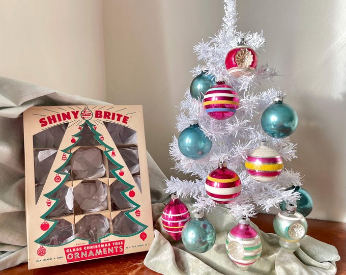 Vintage Shiny Brite Double Indent Reflector Ornaments Set of 12 Red and ...