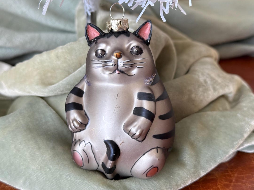 Vintage Fat Cat Christmas Ornament Hand Painted Figural Cat Ornament ...