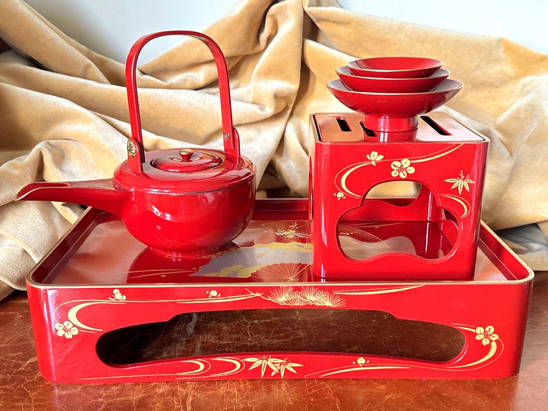 Vintage Red Lacquer New Year Otoso Sake Set 8 Pieces With Tray Sake ...