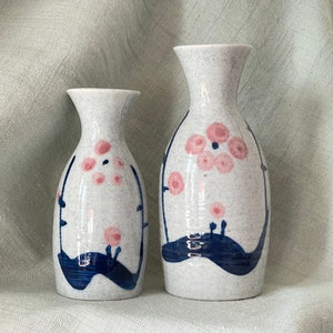 Vintage Japanese Sake Bottles Set of 2 Cherry Blossom Design Porcelain ...