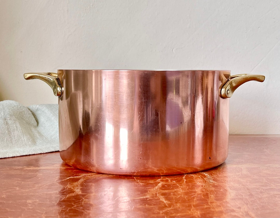 Paul Revere Copper Pot Braiser Double Brass Handles Stainless Interior ...