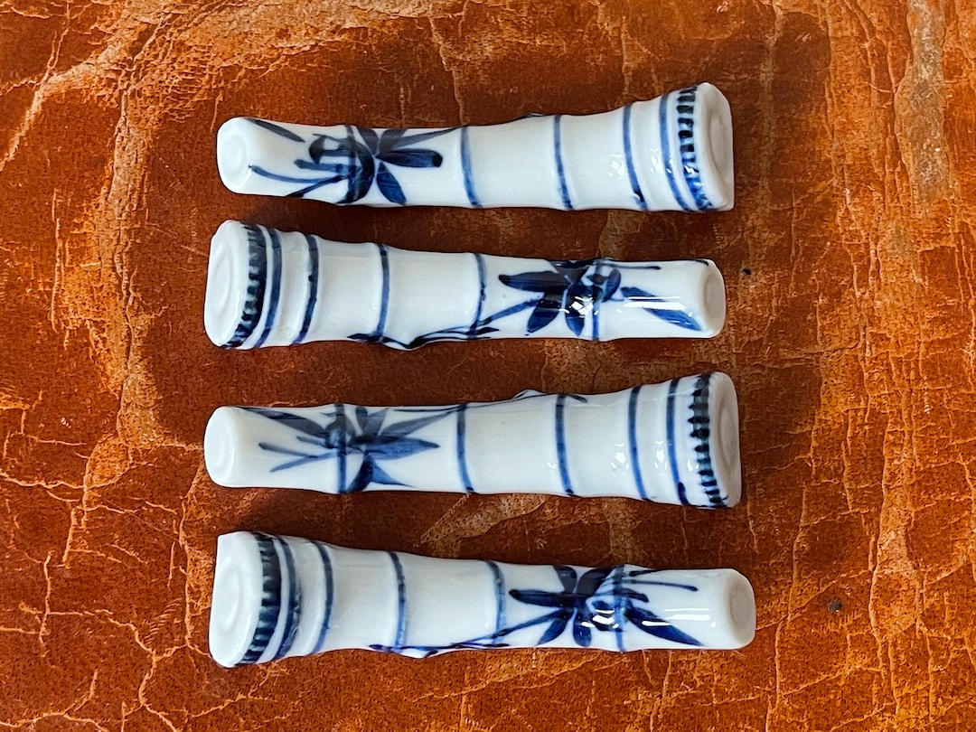 Vintage Japanese Porcelain Chopstick Rests Set of 4 Blue and White Hand ...