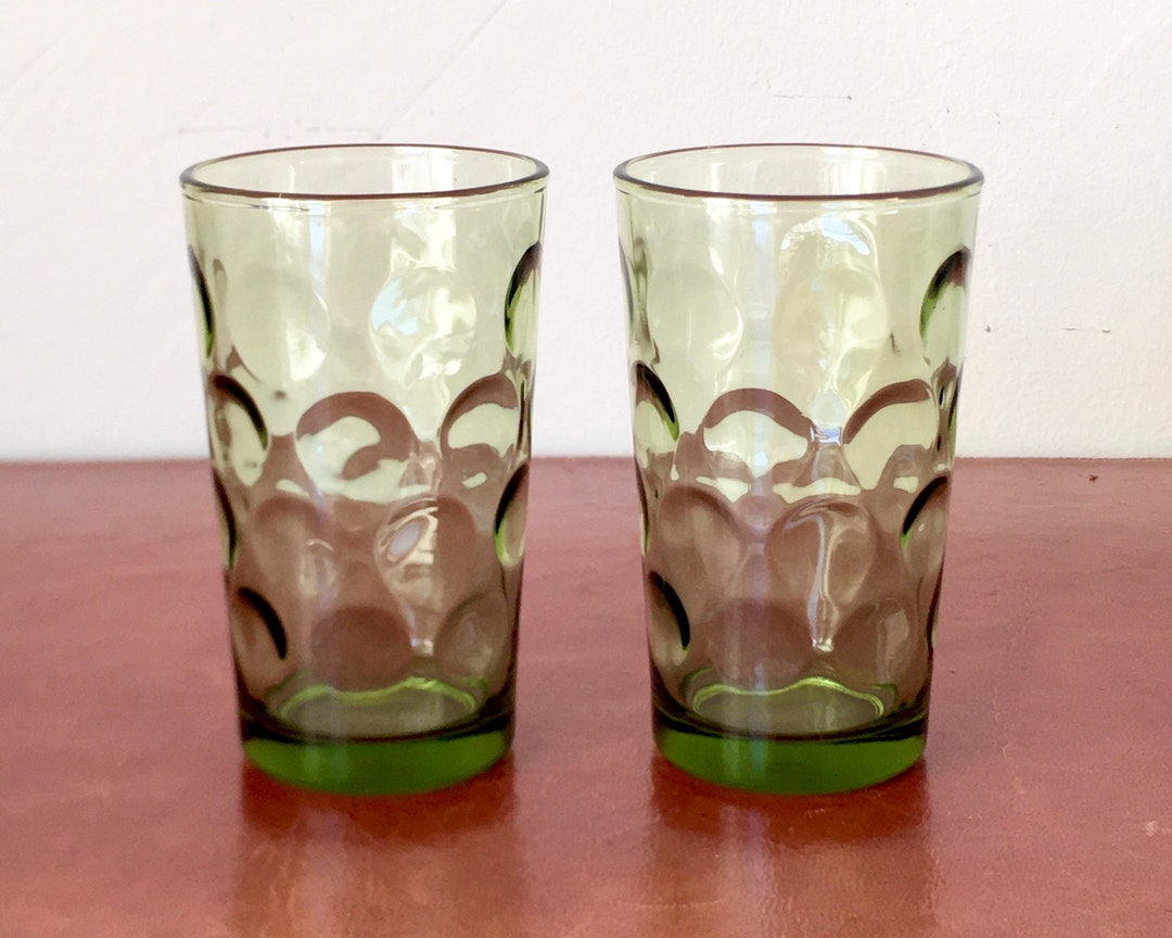 Vintage Hazel Atlas El Dorado Coin Dot Glasses Avocado Green Juice ...