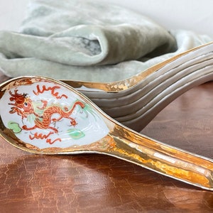 Vintage Chinese Red Dragon Spoons Set of 6 Hand Painted Porcelain ...
