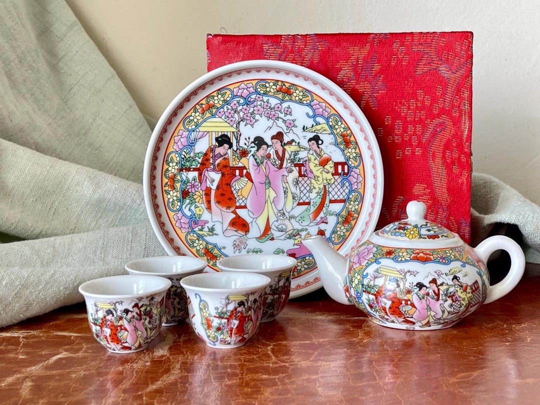 Chinese Miniature Tea Set in Silk Box Chinese Porcelain Famille Rose ...