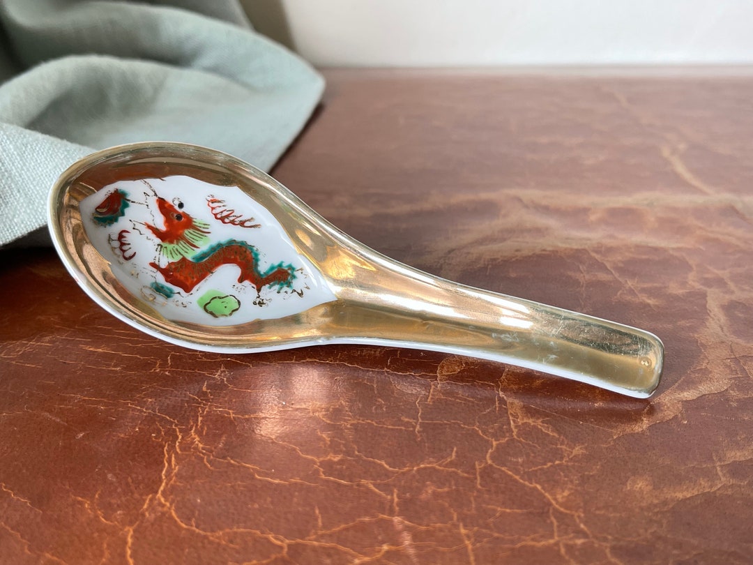 Vintage Chinese Red Dragon Porcelain Spoon Retro Restaurant Ware 1930s ...
